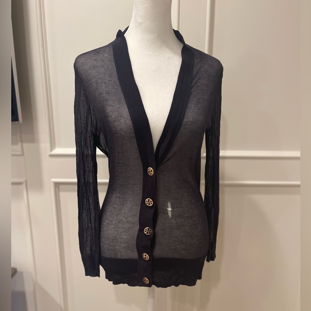 Tory Burch Sheet Navy Cardigan With Large Gold Button… - Gem